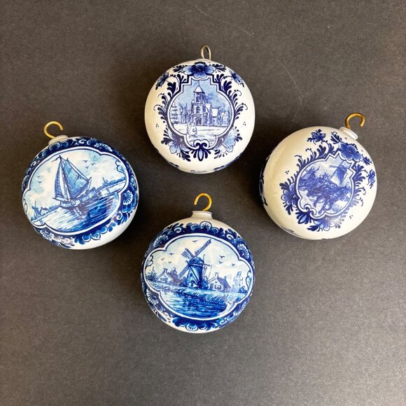 Delft | Holiday | Vintage Delft Christmas Ornaments Set 4 Hand Painted ...